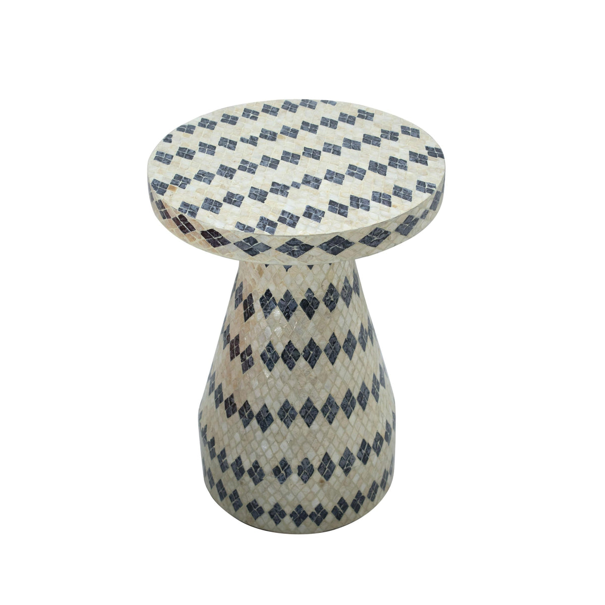Halio Cream & Blue Checkered Shell Side Table | Be Bold Furniture